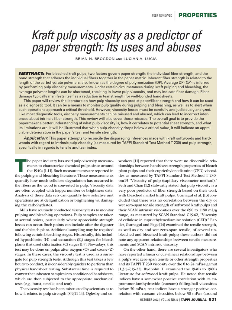 Pulp Viscosity and Paper Strength Insights | PDF | Pulp (Paper) | Polymers