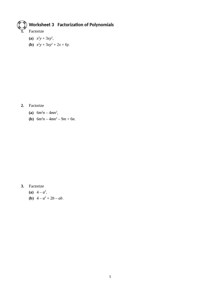 L2 Paper 1 03 Factorization Of Polynomials Eng Pdf