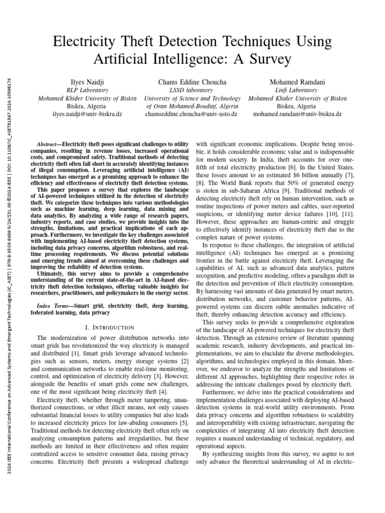 Electricity Theft Detection Techniques Using Artificial Intelligence A Survey | PDF | Artificial ...