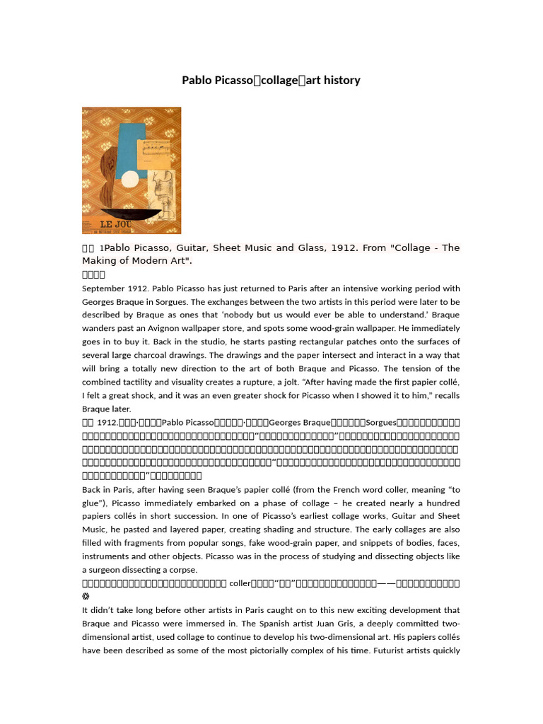 Pablo Picasso Collage Art History | PDF