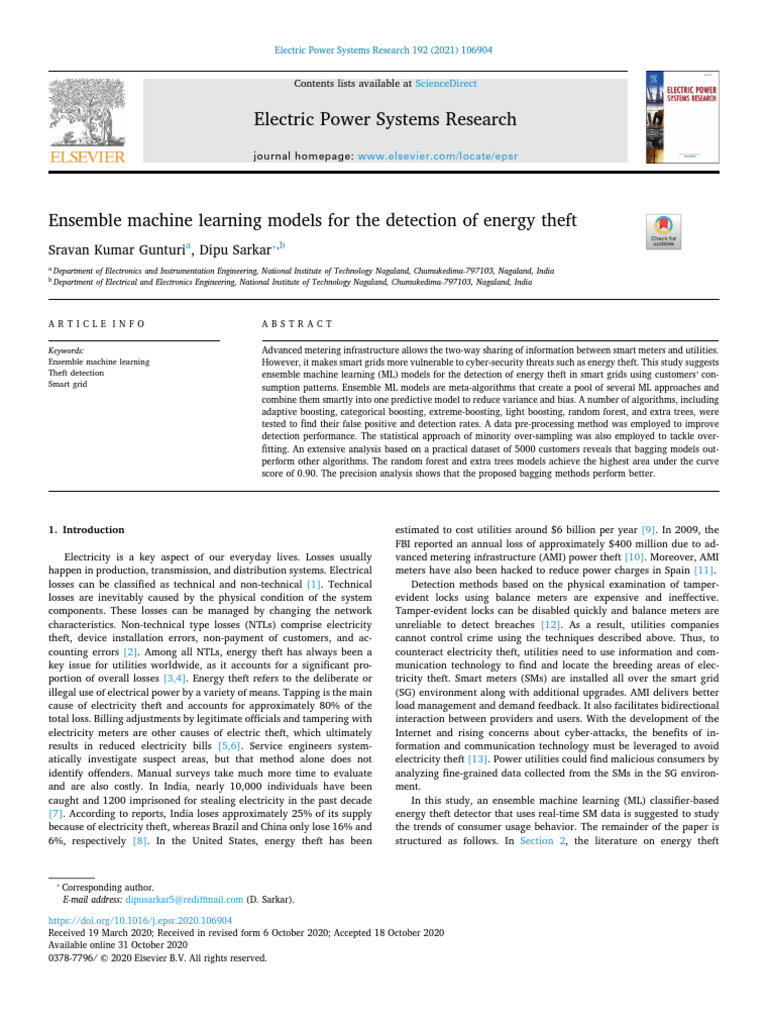 Ensemble Machine Learning Models For The Detecti - 2021 - Electric ...