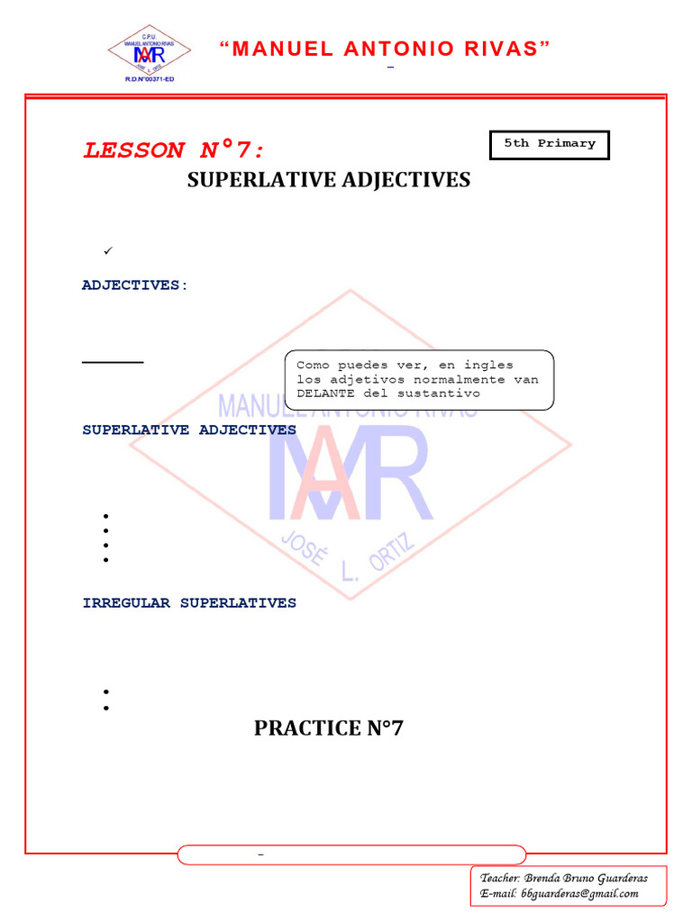 Superlativos en Adjetivos: Lección 7 | PDF
