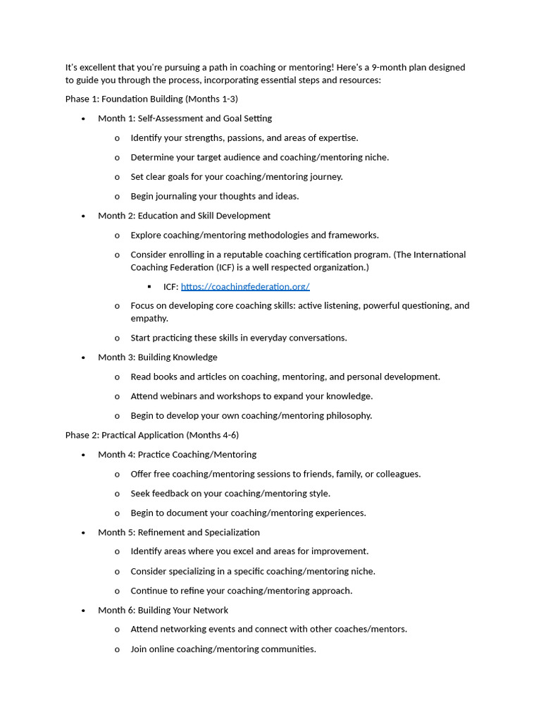 Coaching - 9 Months | PDF | Mentorship | Cognition