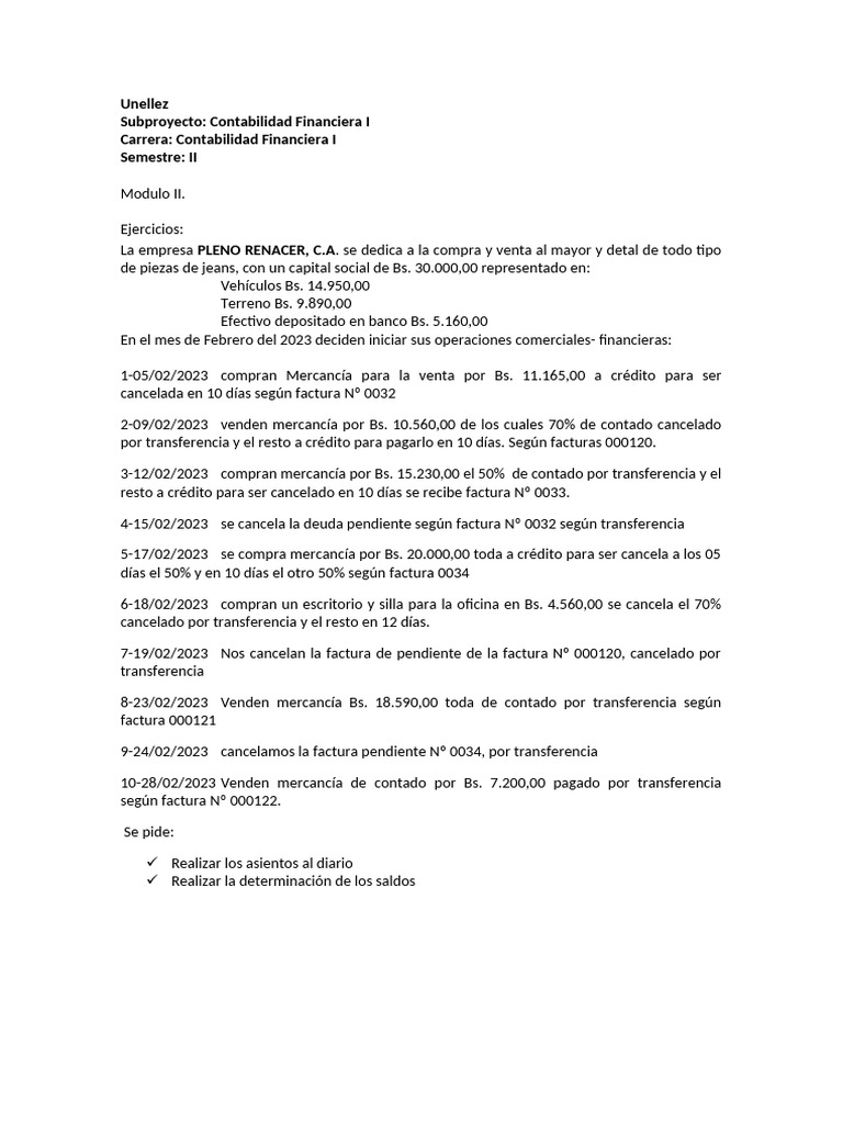 FINANCIERA. MOD. II - Ejercicio | PDF