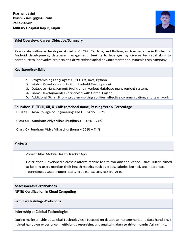 Software Developer Resume - Prashant Saini | PDF