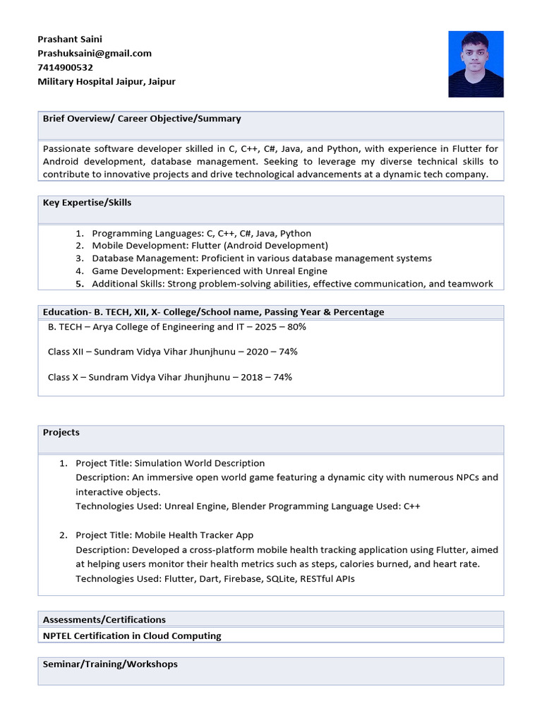 Resume Format Fresher | PDF