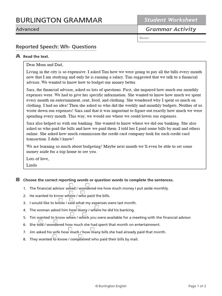 Reported Speech WH - Questions | PDF