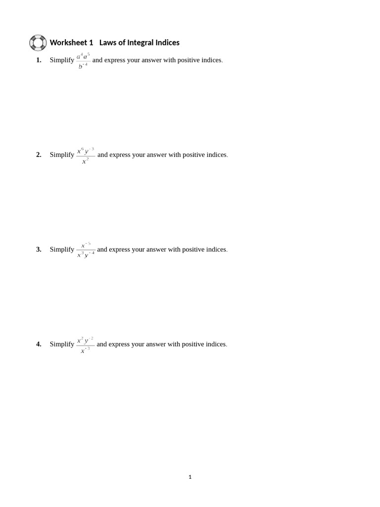L2 Paper 1 01 Laws of Integral Indices Eng | PDF