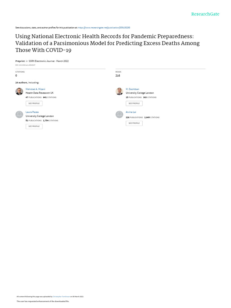 Using National Electronic Health Records For Pandemic Preparedness ...