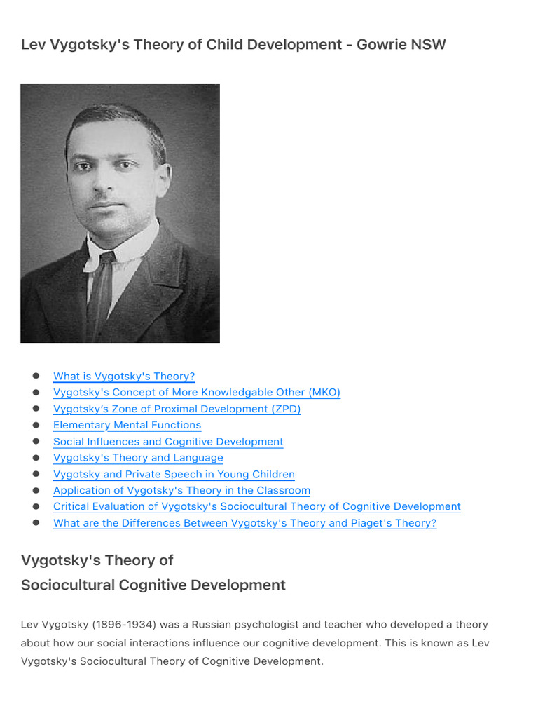 Lev Vygotsky's Theory of Child Development - Gowrie NSW | PDF ...
