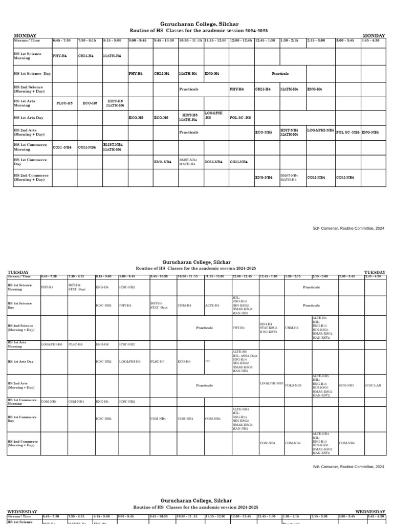 HS Class Routine 2024-2025 | PDF