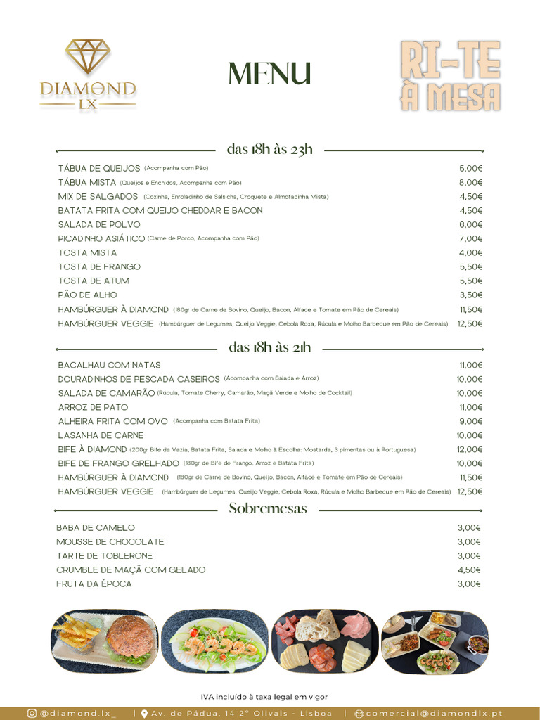 Diamond LX - Menu Ri-Te À Mesa Com Fotos | PDF | Culinária ...