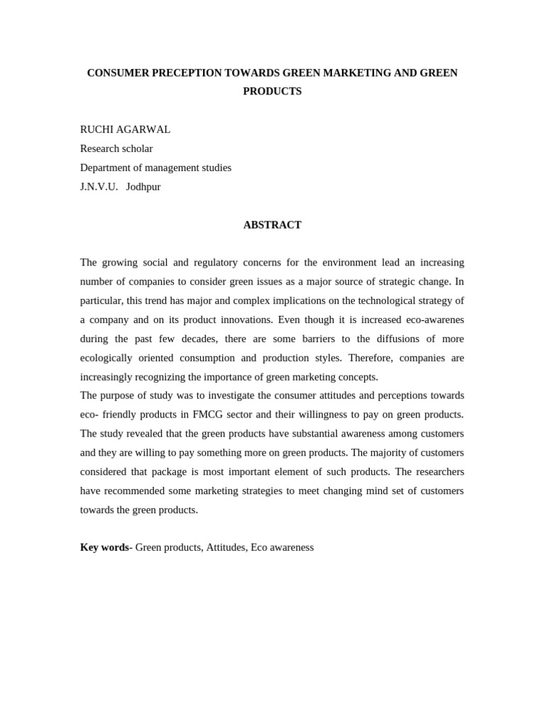 Consumer Preception Towards Green Marketing and Green Products | PDF ...