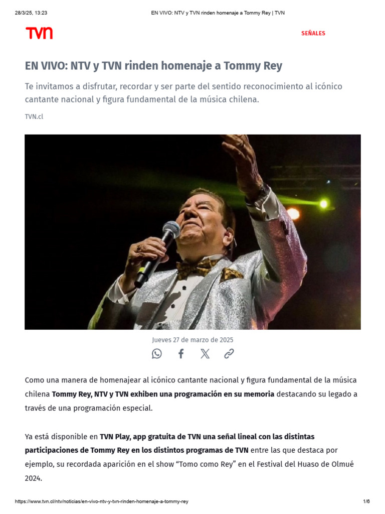 EN VIVO - NTV y TVN Rinden Homenaje A Tommy Rey - TVN | PDF | Entretenimiento