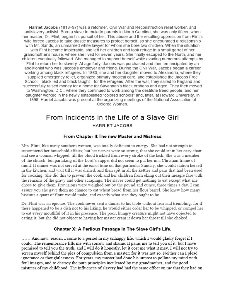 Harriet Jacobs, Incidents In...... | PDF | Abolitionism | Slavery