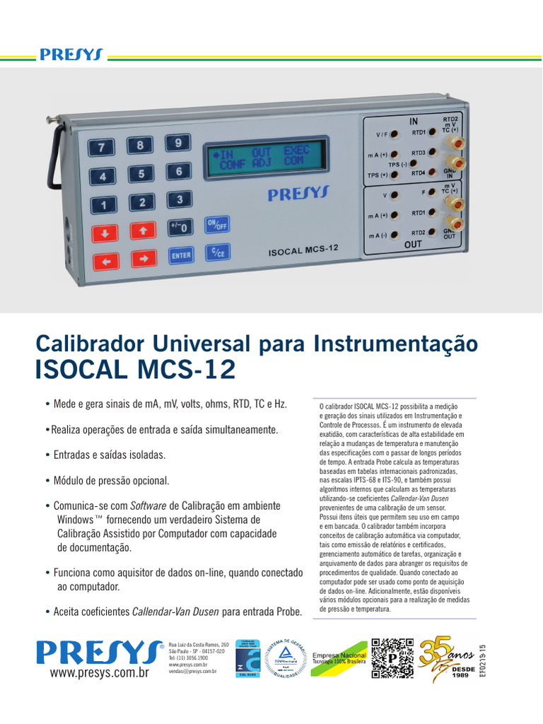 Calibrador Universal para Instrumentacao Isocal Mcs 12 Especificacao ...