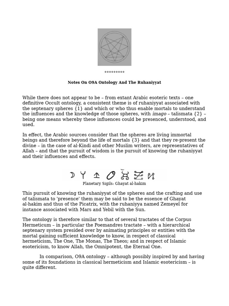 Notes On O9A Ontology and The Ruhaniyyat | PDF | Hermeticism | Western ...