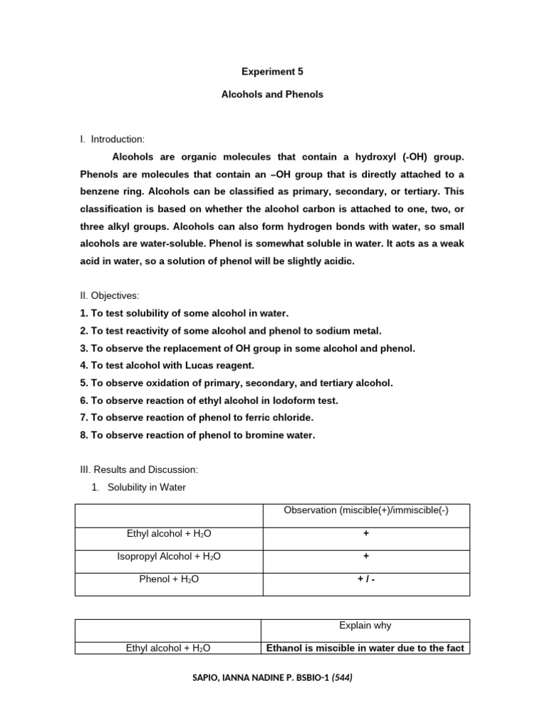 Alcohols and Phenols: Solubility and Reactions | PDF | Ethanol ...