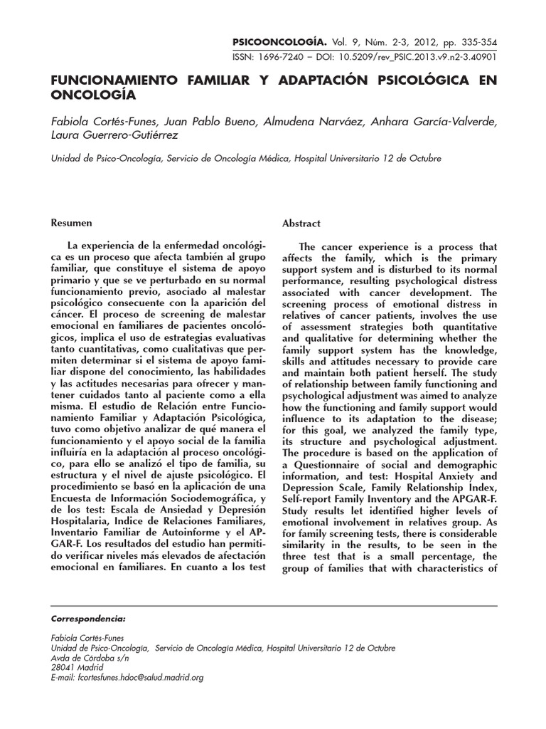 Funcionamiento Familiar - Cancer | PDF | Sicología | Cuidado de la salud