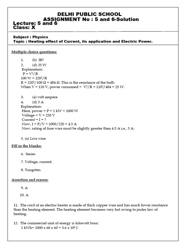 Assign Lec5&6 X Solution Electricity | PDF | Fuse (Electrical) | Series And Parallel Circuits