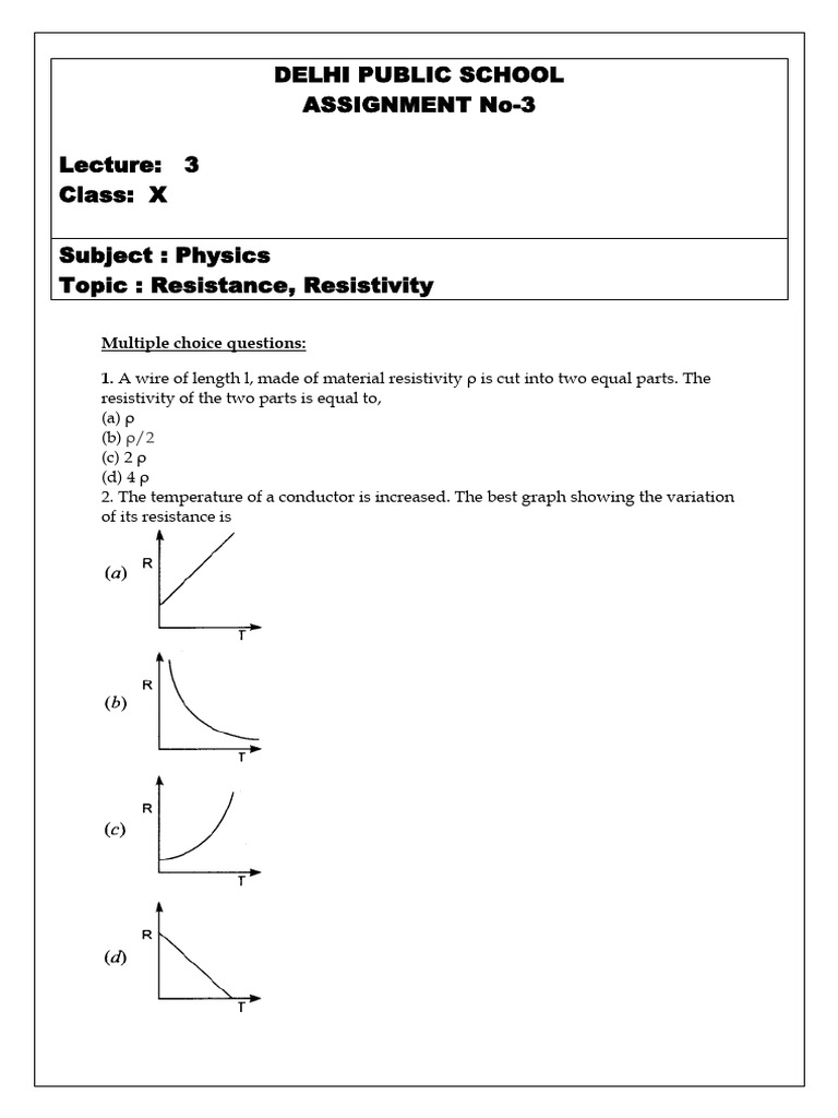 Assign - Lect 3 - X - Electricity | PDF | Electrical Resistivity And Conductivity | Electrical ...