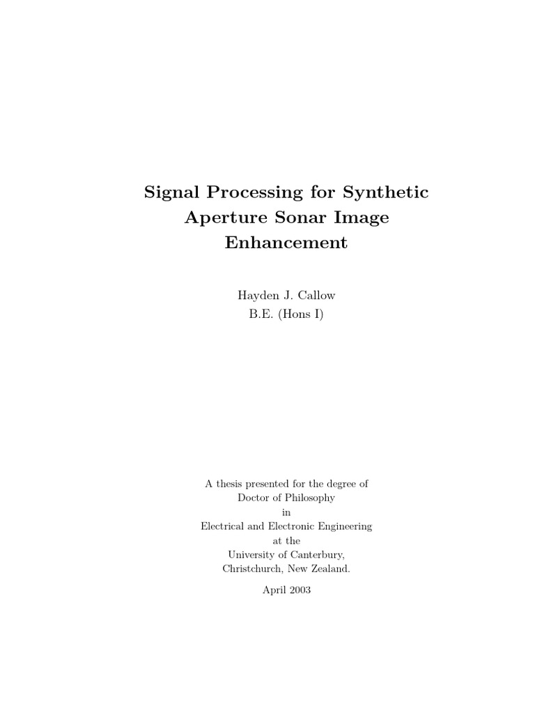 Callow Thesis SAS Autofocus SPGA PCA | PDF | Sonar | Fourier Transform