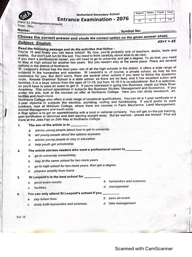 Mhss +2 Model Questions - Management | PDF