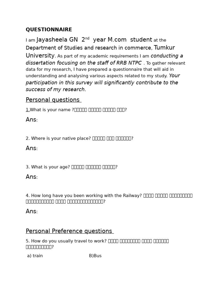 Questionnaire | PDF