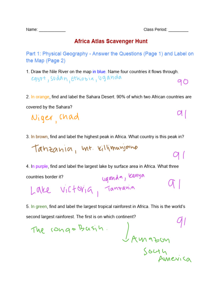 Africa Atlas Scavenger Hunt | PDF | Africa | Nile