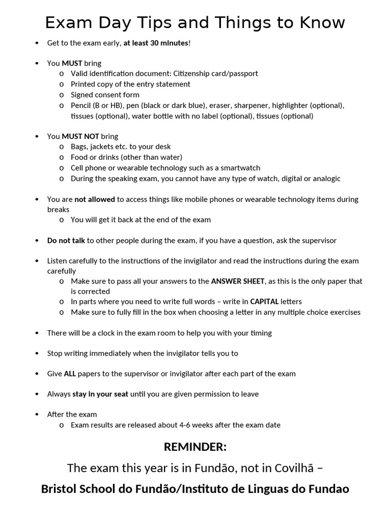 Essential Exam Day Guidelines | PDF