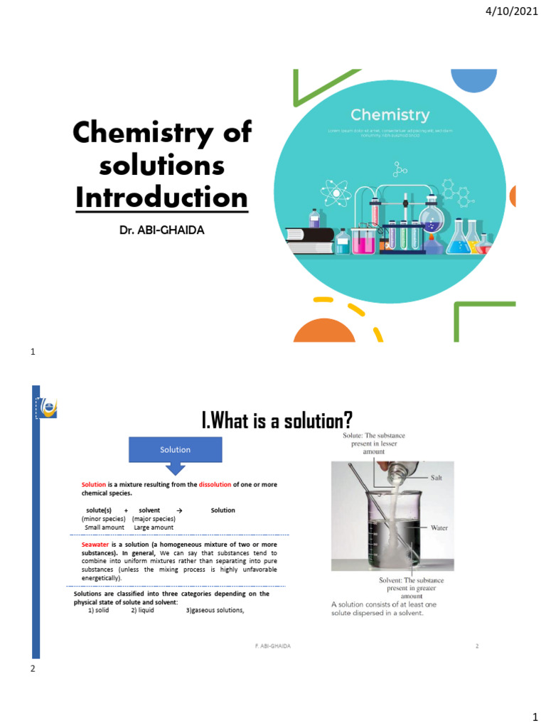 Chemistry of Solutions Explained | PDF | Chemical Equilibrium | Mixture