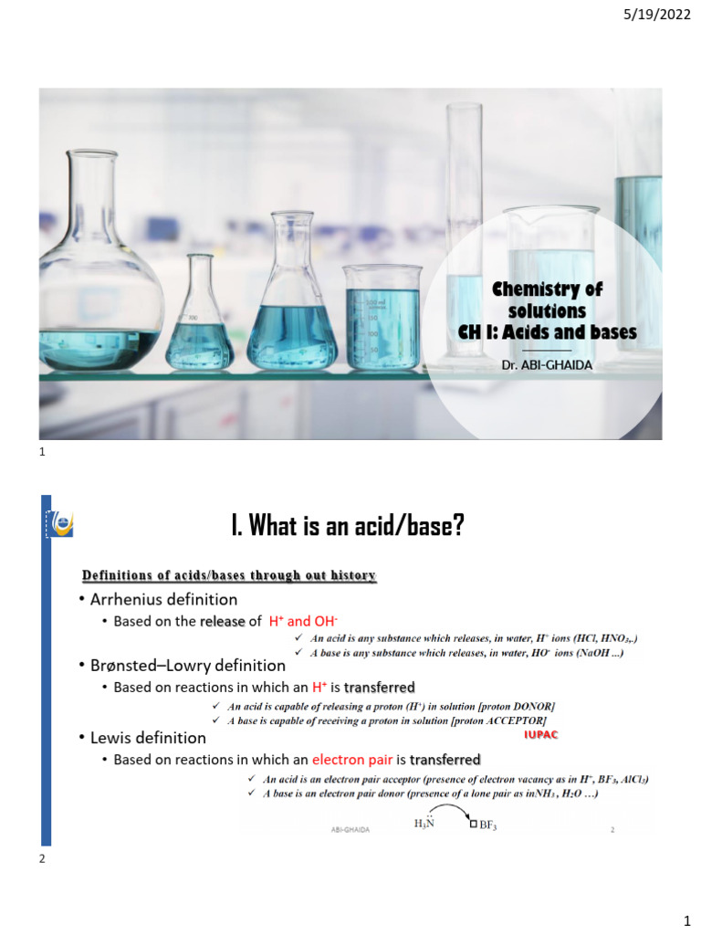 02 Chemistry of Solutions Acid Base 2022 | PDF | Acid | Salt (Chemistry)