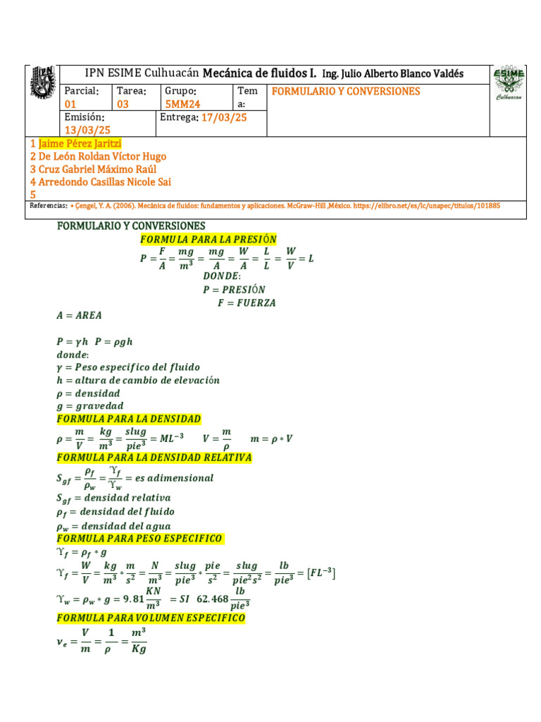 formulario fluidos | PDF