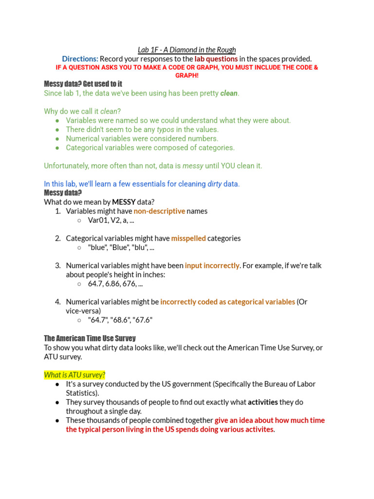 Lab 1F A Diamond in the Rough | PDF | Categorical Variable