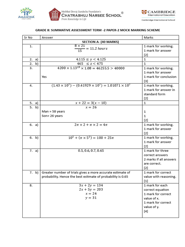 GR8 Term2 P2 Mock 2024-25 MS Cnspune | PDF | Applied Mathematics