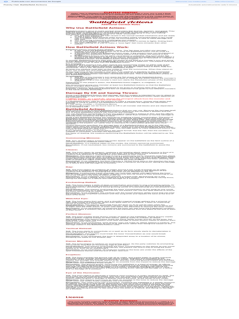 Pointy Hat - Battlefield Actions | PDF