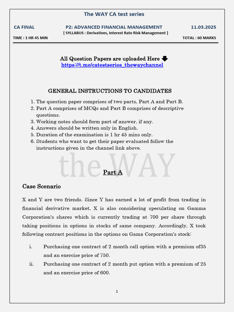 AFM Question Paper - 11.03.2025 | PDF | Option (Finance) | Futures Contract