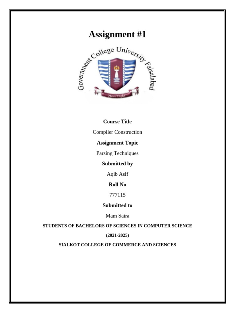 Compiler Construction Assignment by Aqib Asif | PDF | Parsing | Syntax (Logic)
