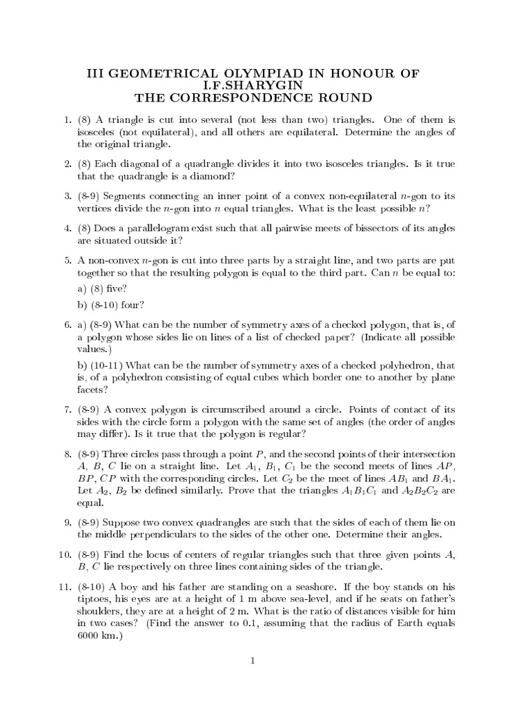 Sharygin Geometry Olympiad 2007-19 en | PDF | Triangle | Perpendicular