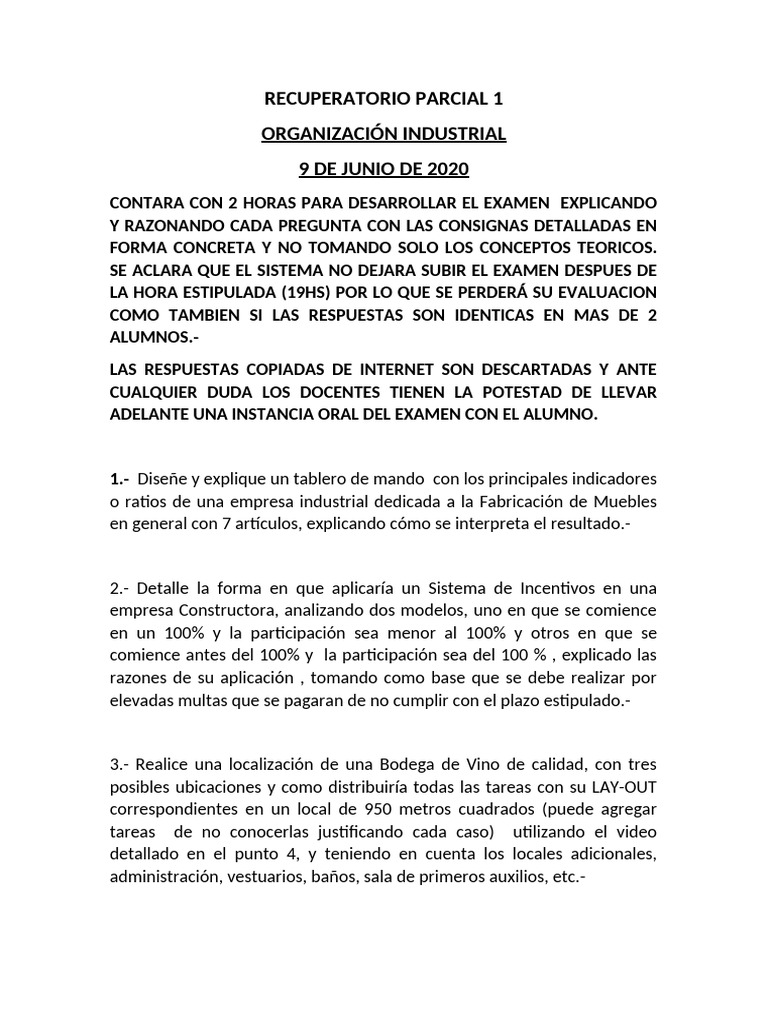 Recuperatorio Parcial 1 | PDF