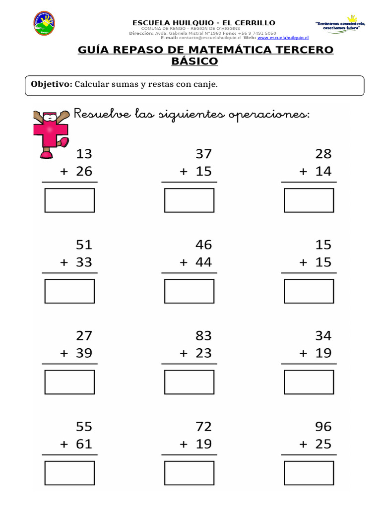 Guia Repaso Matematicas Iii - Sumas y Restas Con Canje - 2025 | PDF