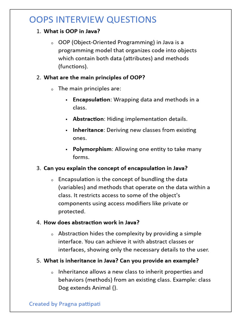OOPS INTERVIEW QUESTIONS | PDF | Method (Computer Programming) | Inheritance (Object Oriented ...