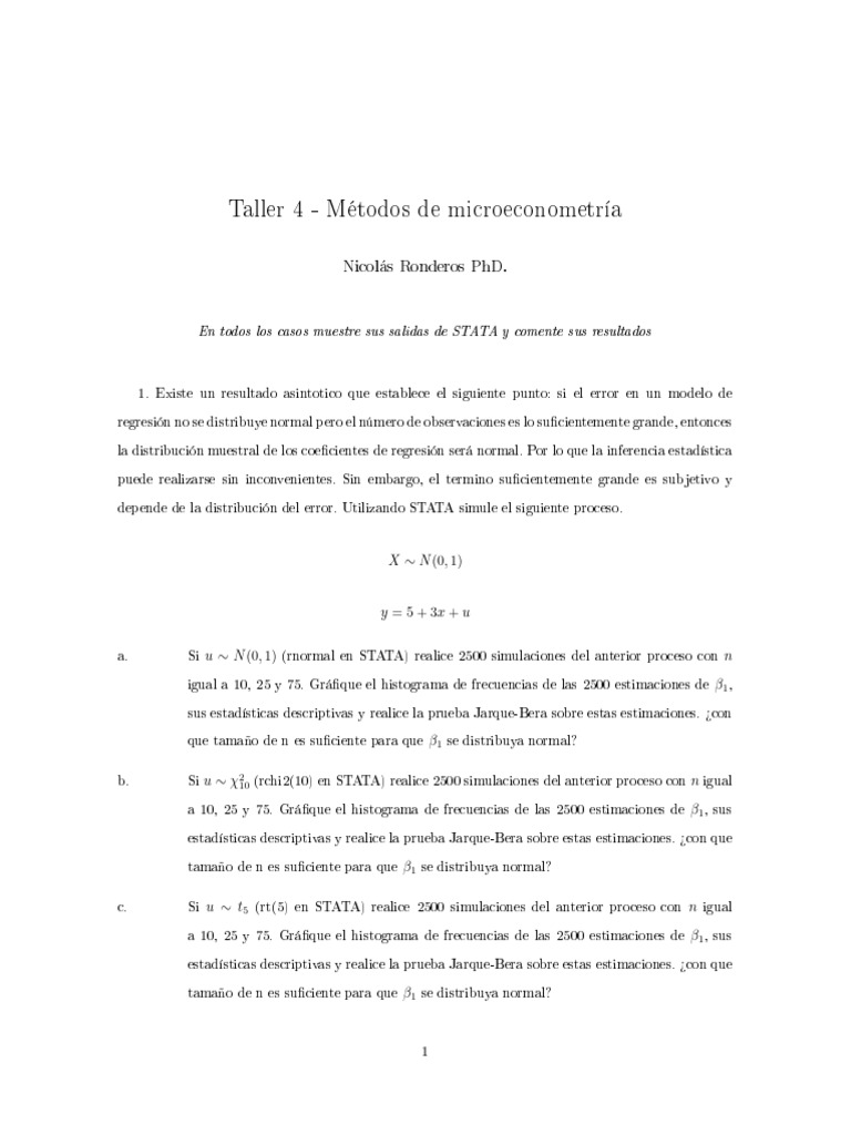 Taller 4 | PDF | Mínimos cuadrados ordinarios | Análisis de regresión