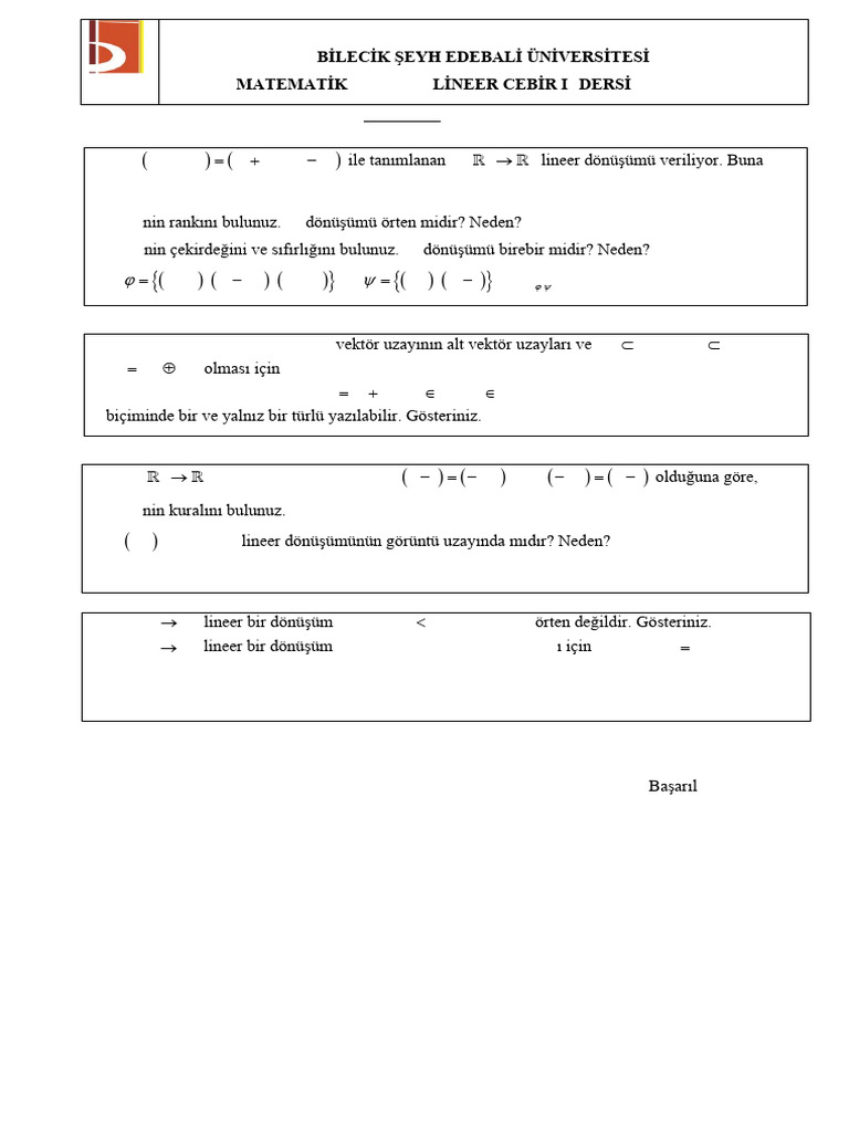 Lineer Cebir II Ara Sınav-2023 | PDF