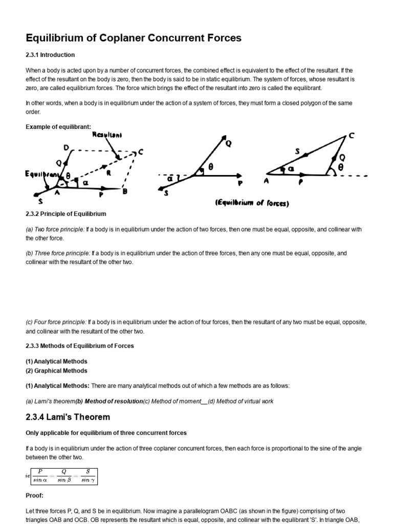 Equilibrium of Coplaner Concurrent Forces | PDF | Force | Tension (Physics)