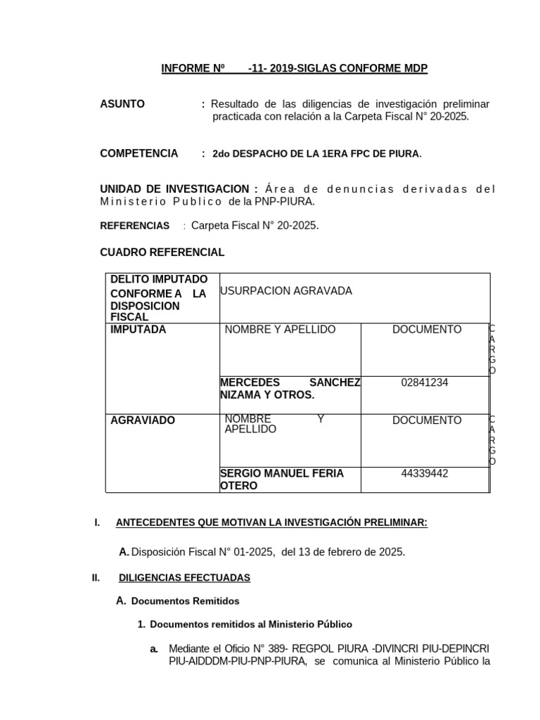Informe de Investigación Policial en Piura | PDF | Fiscal