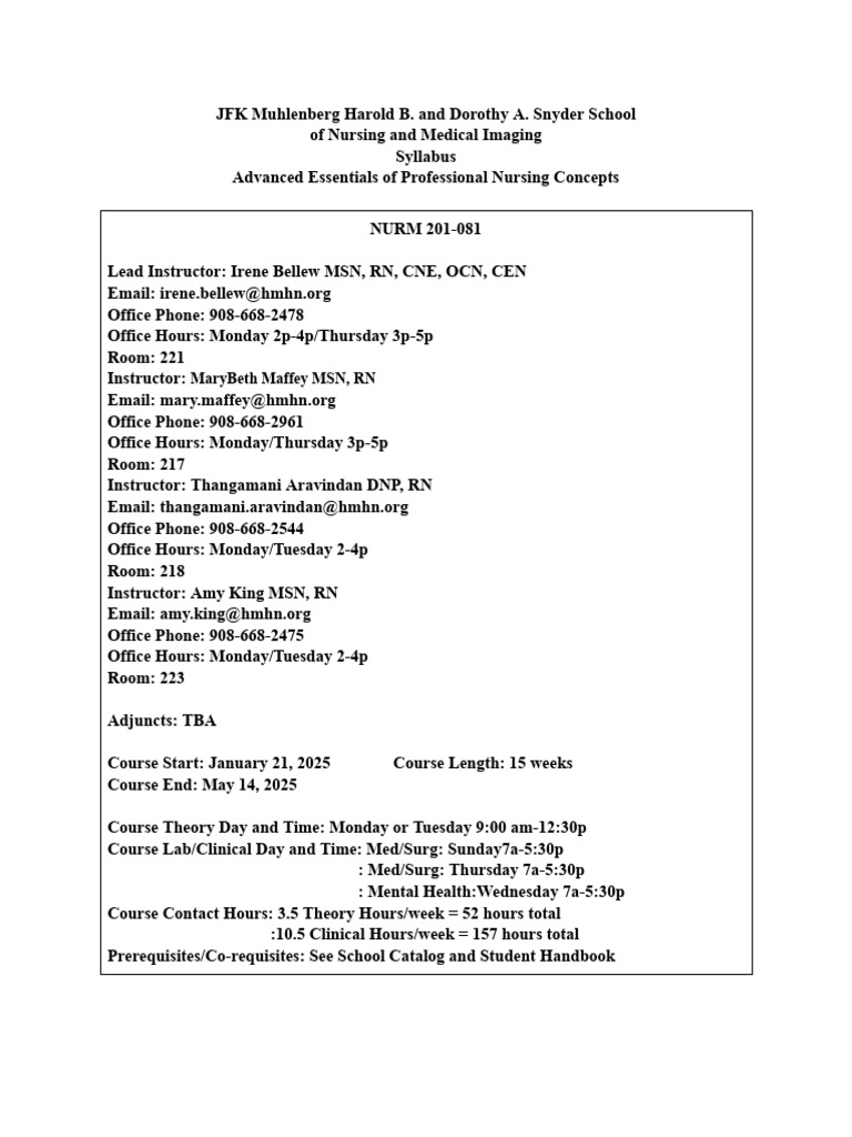 NURM 201 Syllabus: Nursing Concepts | PDF | Evidence Based Medicine ...