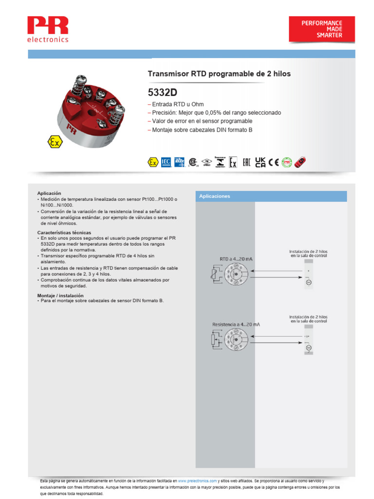 Transmisor RTD 2 hilos 5332D: Precisión y Programación | PDF | Sensor