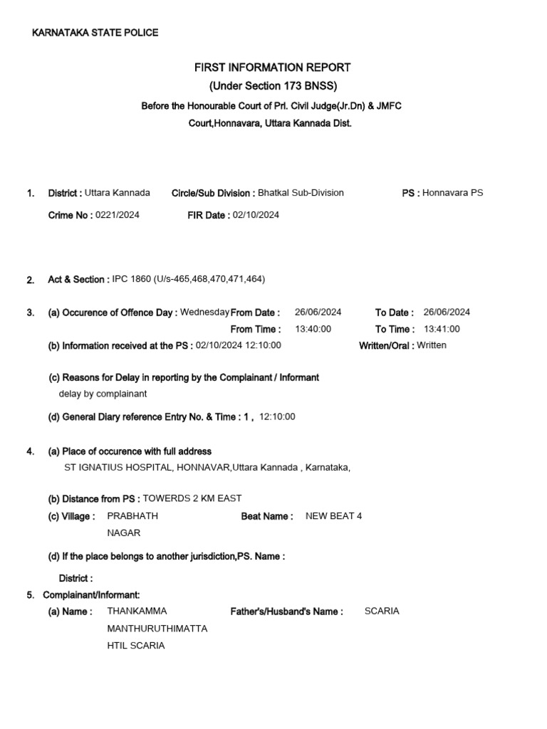 First Information Report (Under Section 173 BNSS) | PDF