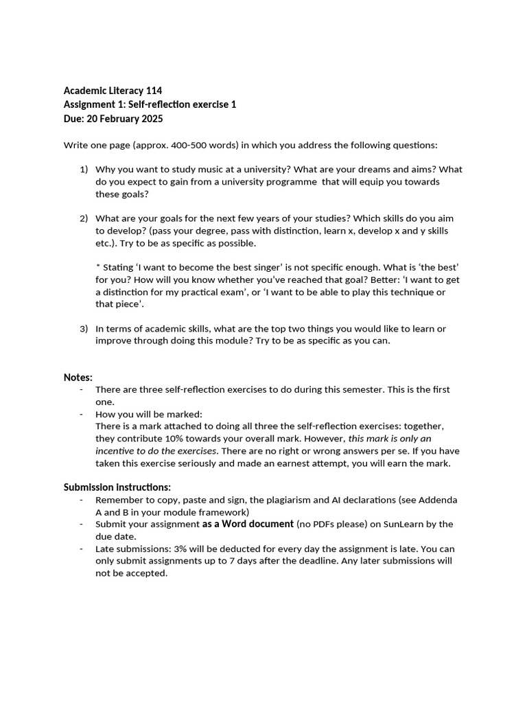 0 - 1 - Self-Reflection Assignment Brief | PDF